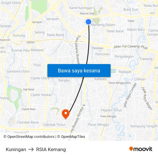 Kuningan ke RSIA Kemang dengan transportasi umum
