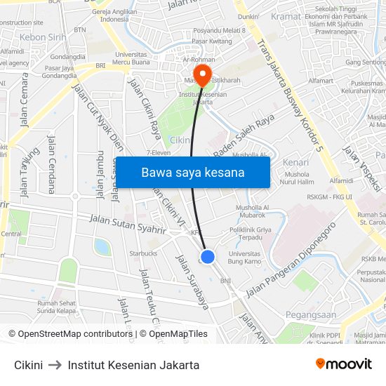 Cikini ke Institut Kesenian Jakarta dengan transportasi umum
