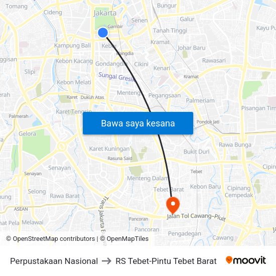 Perpustakaan Nasional ke RS Tebet-Pintu Tebet Barat dengan transportasi ...