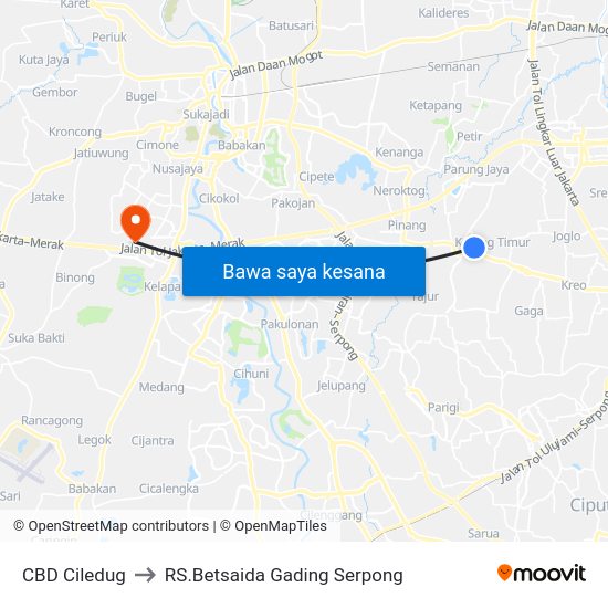 CBD Ciledug ke RS.Betsaida Gading Serpong dengan transportasi umum