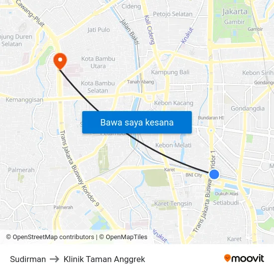 Sudirman ke Klinik Taman Anggrek dengan transportasi umum