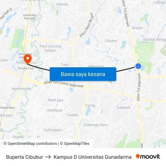 Buperta Cibubur ke Kampus D Universitas Gunadarma dengan transportasi umum