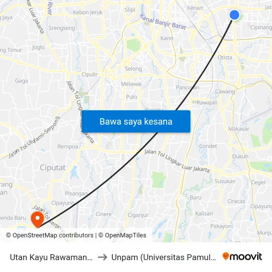 Utan Kayu Rawamangun ke Unpam (Universitas Pamulang) dengan ...