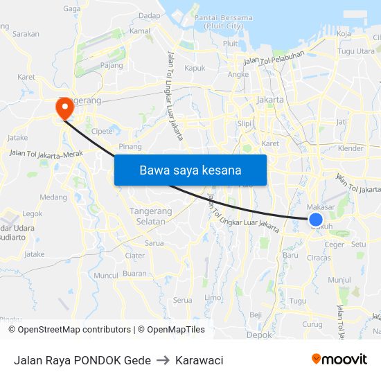 Jalan Raya PONDOK Gede ke Karawaci dengan transportasi umum