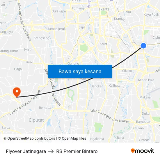 Flyover Jatinegara ke RS Premier Bintaro dengan transportasi umum