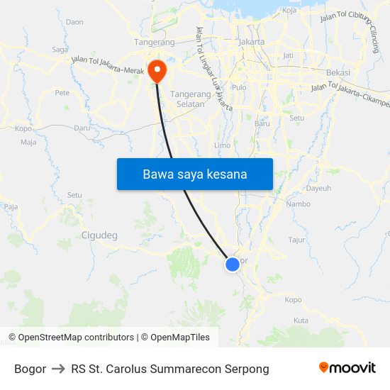 Bogor ke RS St. Carolus Summarecon Serpong dengan transportasi umum