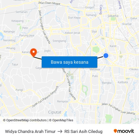 Widya Chandra Arah Timur ke RS Sari Asih Ciledug dengan transportasi umum