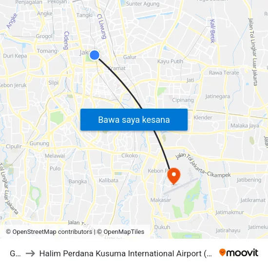 Gambir ke Halim Perdana Kusuma International Airport (HLP) (Bandar Udara Internasional Halim ...