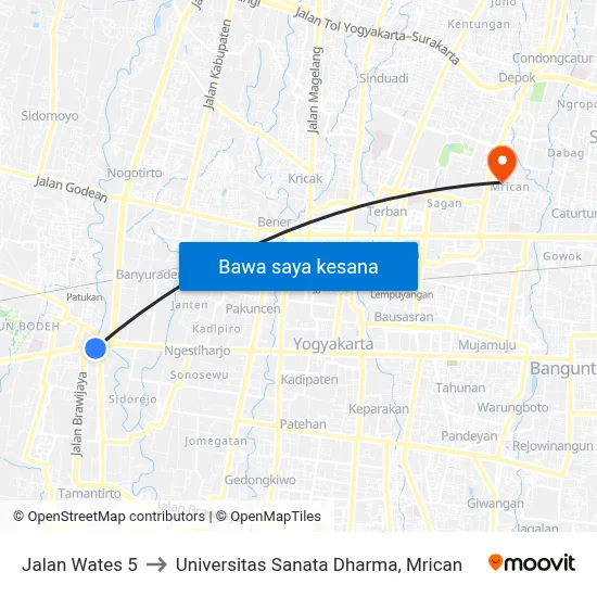 Jalan Wates 5 ke Universitas Sanata Dharma, Mrican dengan transportasi umum