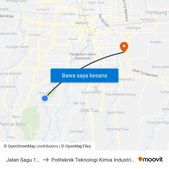 Jalan Sagu 1, 20 ke Politeknik Teknologi Kimia Industri (Ptki) dengan ...