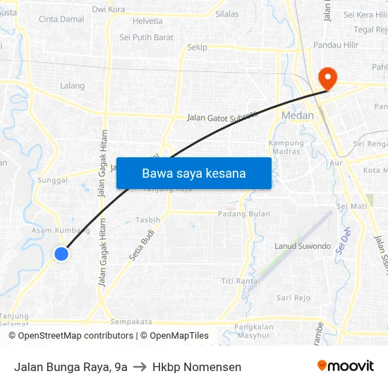 Jalan Bunga Raya, 9a ke Hkbp Nomensen dengan transportasi umum