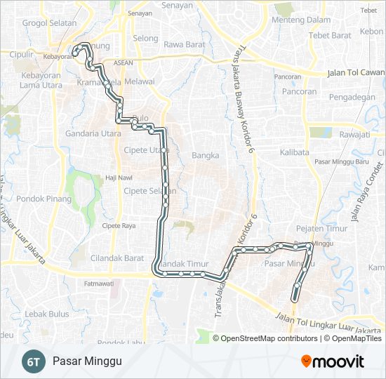Rute 6t: Jadwal, Pemberhentian & Peta - Pasar Minggu (Diperbarui)