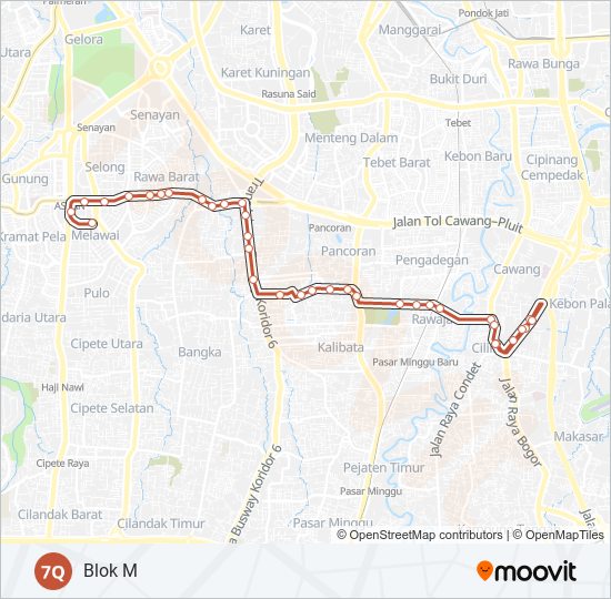 Rute 7q: Jadwal, Pemberhentian & Peta - Blok M (Diperbarui)