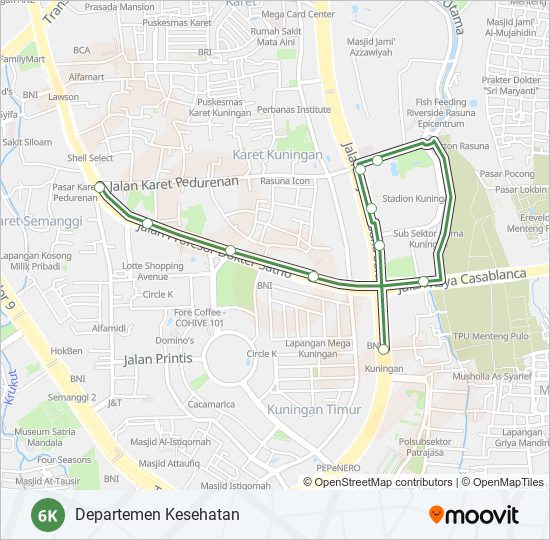 Rute 6k: Jadwal, Pemberhentian & Peta - Departemen Kesehatan (Diperbarui)
