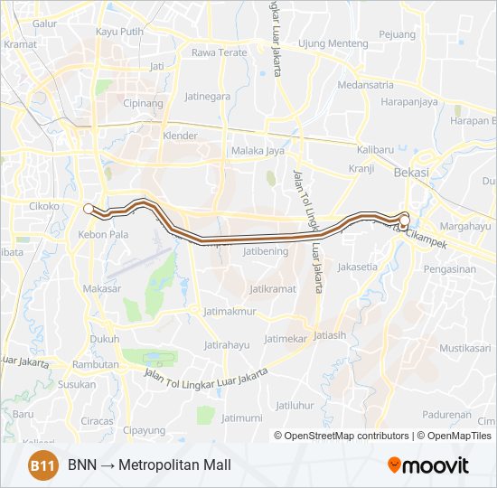 Rute b11: Jadwal, Pemberhentian & Peta - BNN → Metropolitan Mall ...