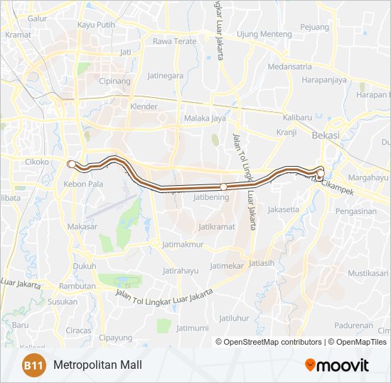 Rute b11: Jadwal, Pemberhentian & Peta - BNN → Metropolitan Mall ...