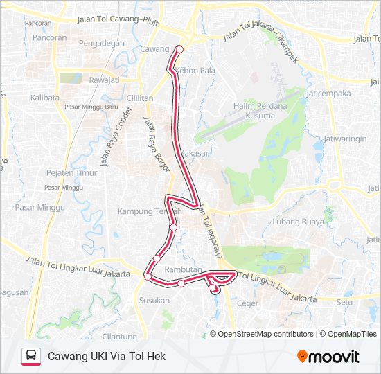 Rute 7: Jadwal, Pemberhentian & Peta - Cawang UKI Via Tol Hek (Diperbarui)
