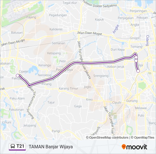 Rute T21: Jadwal, Pemberhentian & Peta - TAMAN Banjar Wijaya (Diperbarui)