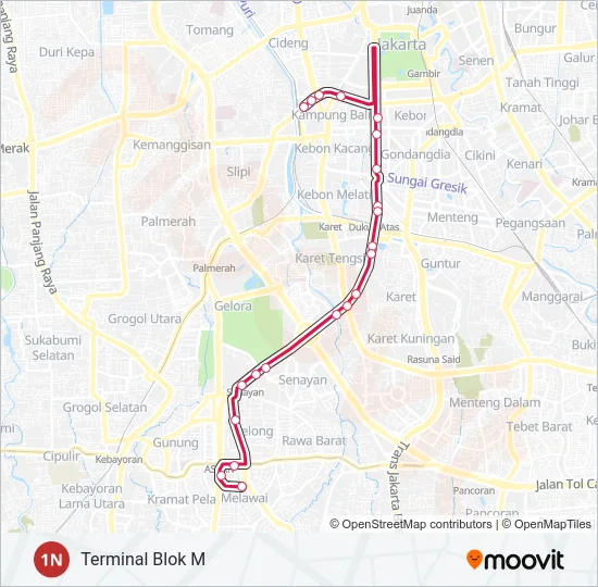 Rute 1N: Jadwal, Pemberhentian & Peta - Terminal Blok M (Diperbarui)