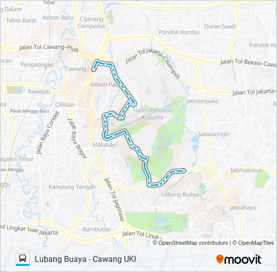 Rute jak20: Jadwal, Pemberhentian & Peta - Cawang Sentral (Diperbarui)