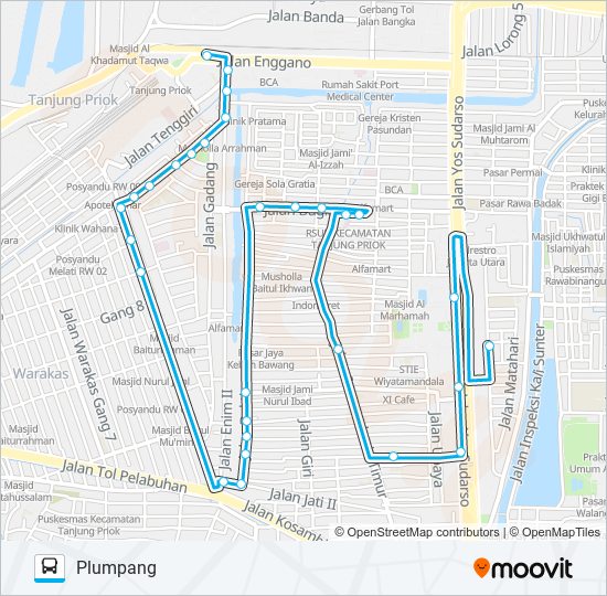 Rute jak1: Jadwal, Pemberhentian & Peta - Plumpang (Diperbarui)