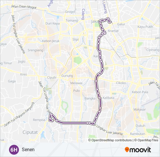 Rute 6h: Jadwal, Pemberhentian & Peta - Senen (Diperbarui)