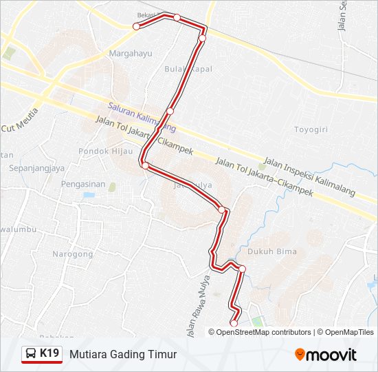 Rute k19: Jadwal, Pemberhentian & Peta - Mutiara Gading Timur (Diperbarui)
