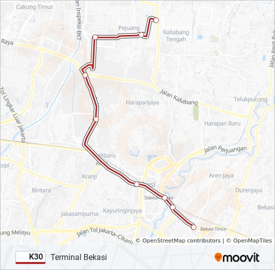 Rute k30: Jadwal, Pemberhentian & Peta - Terminal Bekasi (Diperbarui)