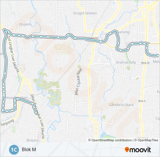 Rute 1c: Jadwal, Pemberhentian & Peta - Blok M (Diperbarui)