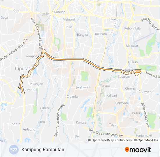 Rute s22: Jadwal, Pemberhentian & Peta - Kampung Rambutan (Diperbarui)
