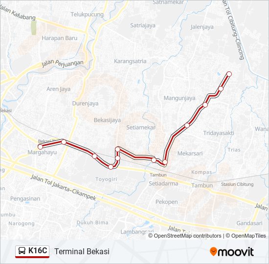 Rute k16c: Jadwal, Pemberhentian & Peta - Terminal Bekasi (Diperbarui)