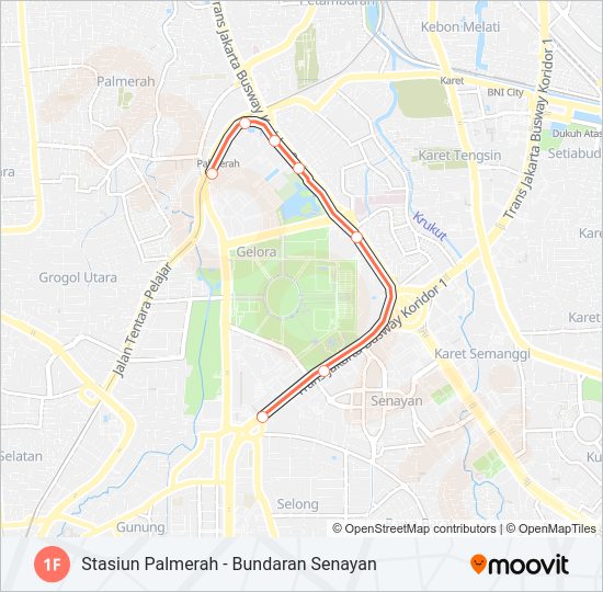 Rute 1F: Jadwal, Pemberhentian & Peta - Stasiun Palmerah (Diperbarui)