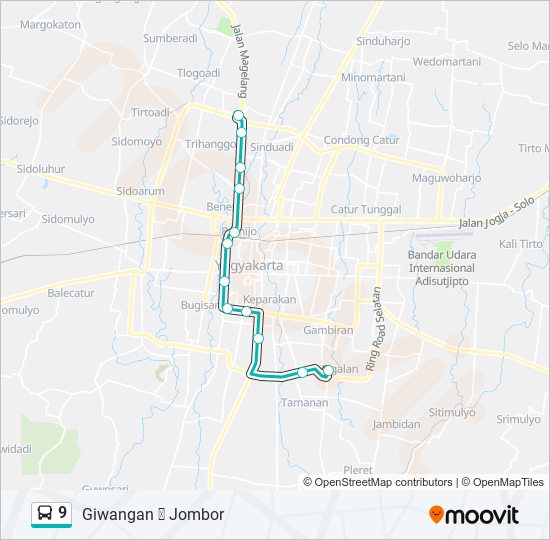 Rute 9: Jadwal, Pemberhentian & Peta - Giwangan (Diperbarui)