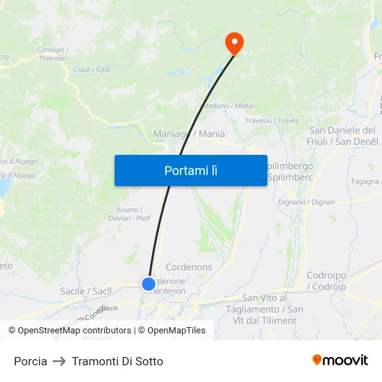 Da Porcia a Tramonti Di Sotto con i mezzi pubblici