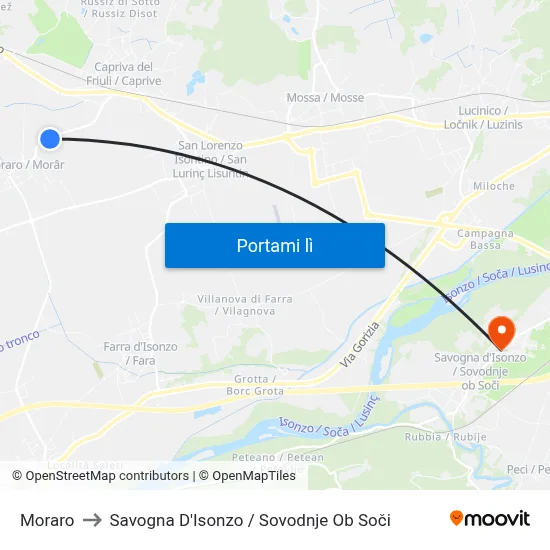 Da Moraro a Savogna D'Isonzo / Sovodnje Ob Soči con i mezzi pubblici