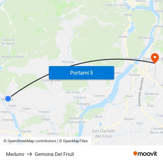 Da Meduno a Gemona Del Friuli con i mezzi pubblici