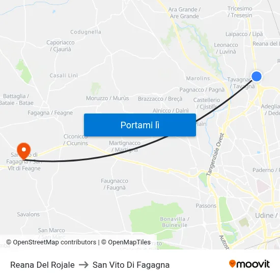 Da Reana Del Rojale a San Vito Di Fagagna con i mezzi pubblici