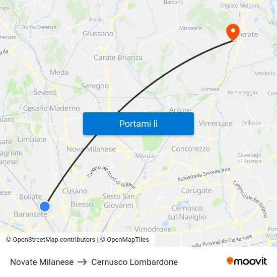 Da Novate Milanese a Cernusco Lombardone con i mezzi pubblici