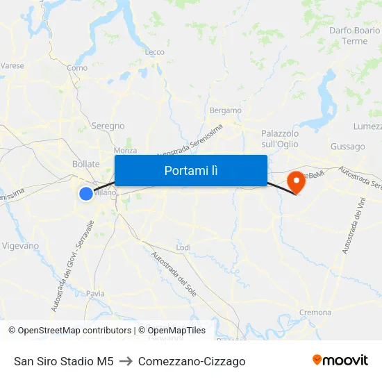 Da San Siro Stadio M5 a Comezzano-Cizzago con i mezzi pubblici