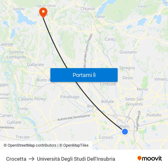 Da Crocetta a Università Degli Studi Dell'Insubria con i mezzi pubblici