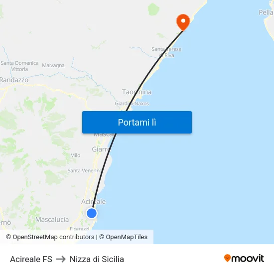 Da Acireale FS a Nizza di Sicilia con i mezzi pubblici