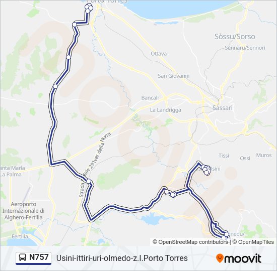 Linea n757: orari, fermate e mappe - Porto Torres Z.I. Centro (Aggiornato)