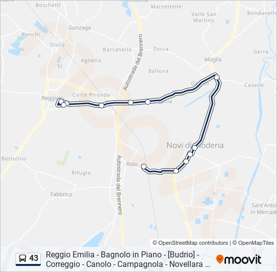 43 Route: Schedules, Stops & Maps - Rolo - Stazione FS‎→Reggiolo (Updated)