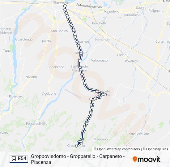 E54 Route: Schedules, Stops & Maps - Gropparello Piazza Roma‎→P.Le ...