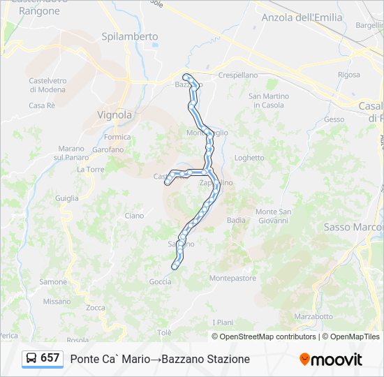 Linea 657: orari, fermate e mappe - Ponte Ca` Mario‎→Bazzano Stazione ...