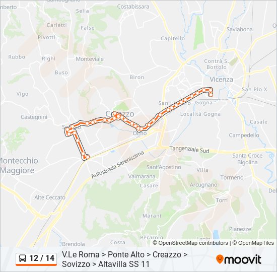 Linea 12 14: orari, fermate e mappe - V.Le Roma > Ponte Alto > Creazzo ...