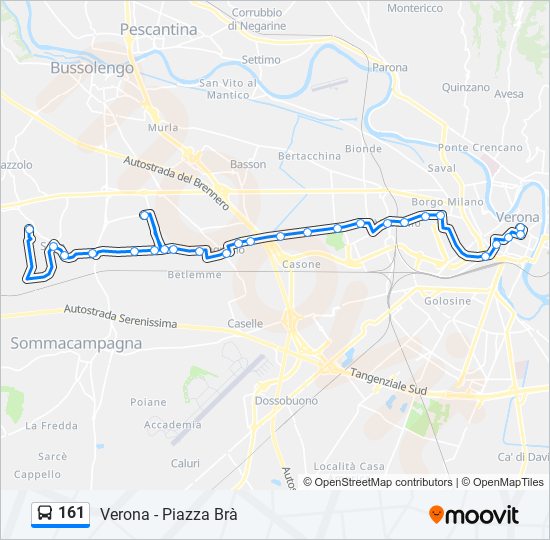 Linea 161: orari, fermate e mappe - Verona - Piazza Brà (Aggiornato)