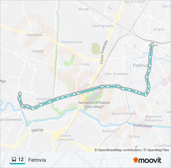 Linea 12: orari, fermate e mappe - Capolinea Tencarola > Ferrovia ...