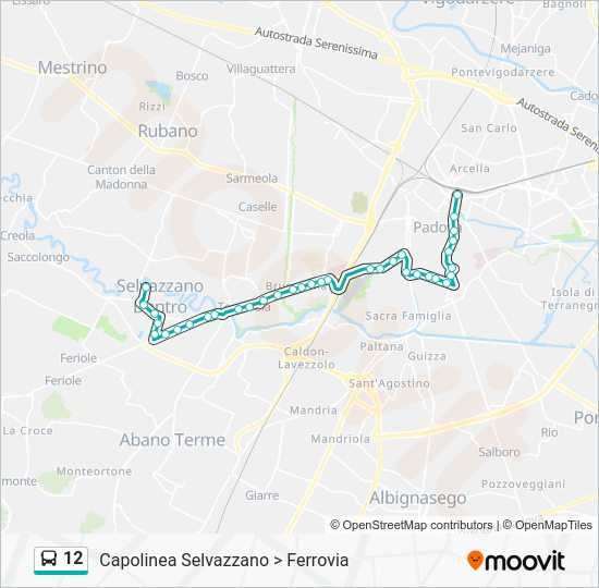 Linea 12: orari, fermate e mappe - Capolinea Selvazzano > Ferrovia ...