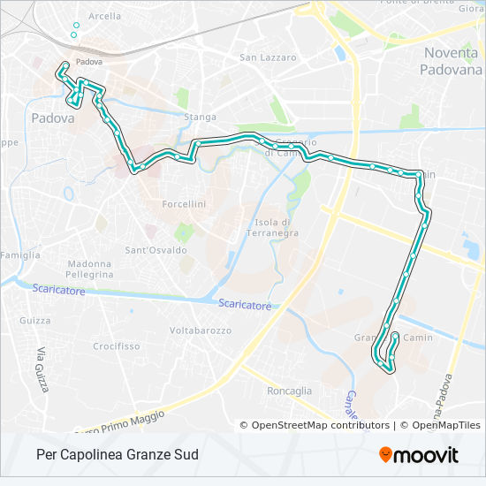 Linea 15: orari, fermate e mappe - Per Capolinea Villatora